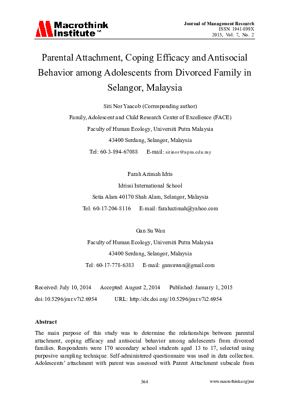 (PDF) Parental Attachment, Coping Efficacy and Antisocial Behavior ...