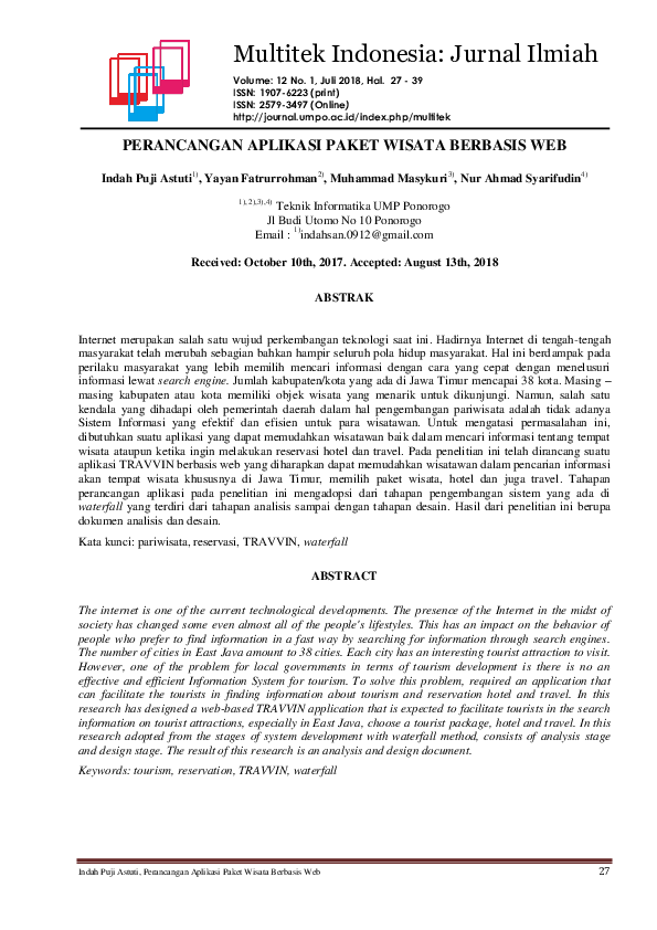 (PDF) Perancangan Aplikasi Paket Wisata Berbasis Web