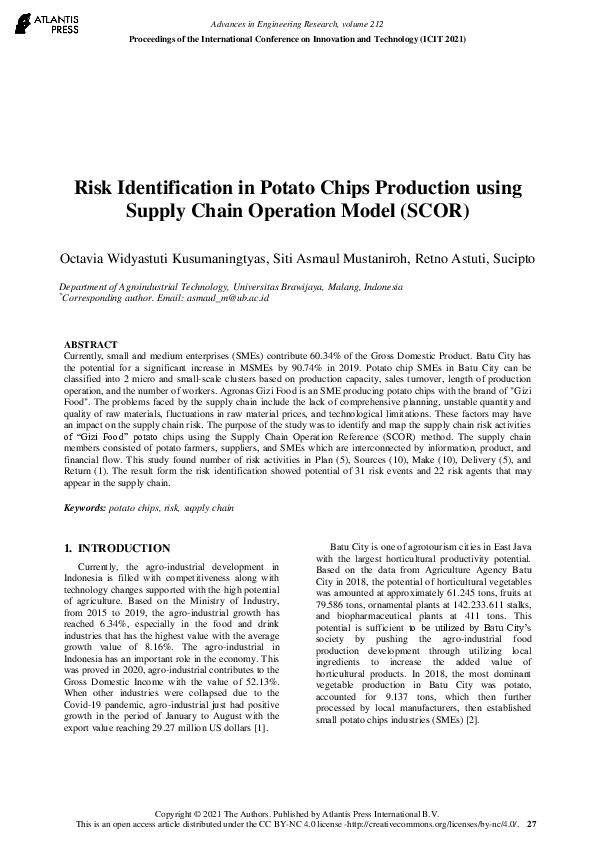 (PDF) Risk Identification in Potato Chips Production using Supply Chain ...