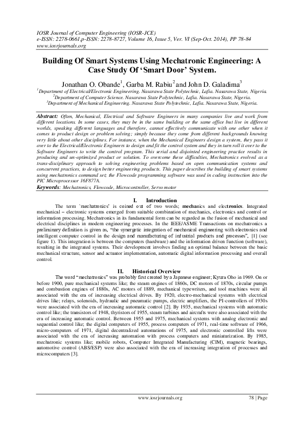 (PDF) Building Of Smart Systems Using Mechatronic Engineering: A Case ...