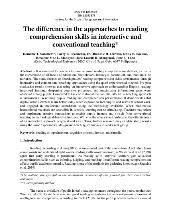 (PDF) The difference in the approaches to reading comprehension skills in interactive and ...