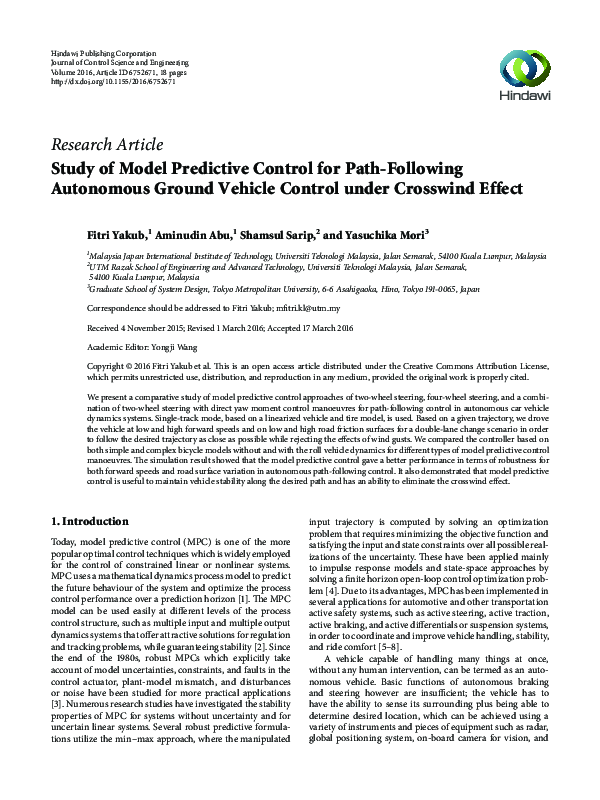 (PDF) Study of Model Predictive Control for Path-Following Autonomous ...