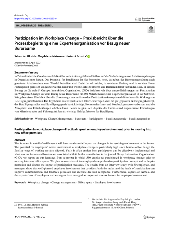 (PDF) Partizipation im Workplace Change – Praxisbericht über die ...