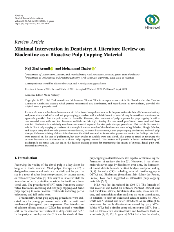 (PDF) Minimal Intervention in Dentistry: A Literature Review on ...