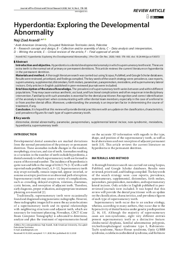 (PDF) Hyperdontia: Exploring the Developmental Abnormality