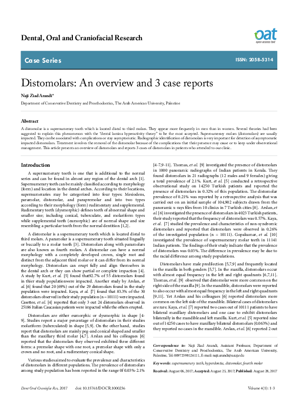 (PDF) Distomolars: An overview and 3 case reports