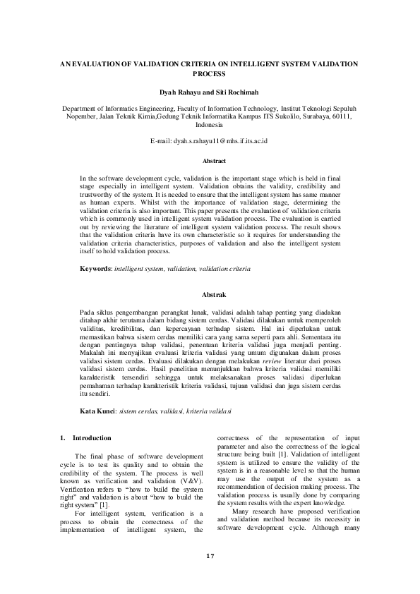(PDF) Evaluating Validation Criteria for Intelligent Systems