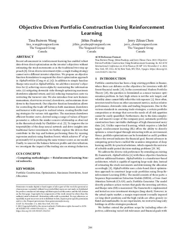 (PDF) Objective Driven Portfolio Construction Using Reinforcement Learning