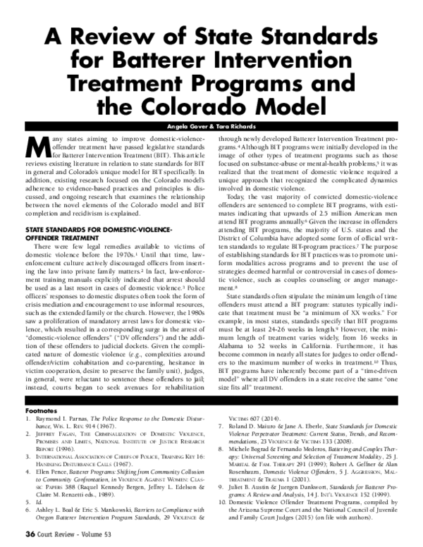 (PDF) A Review of State Standards for Batterer Intervention Treatment ...