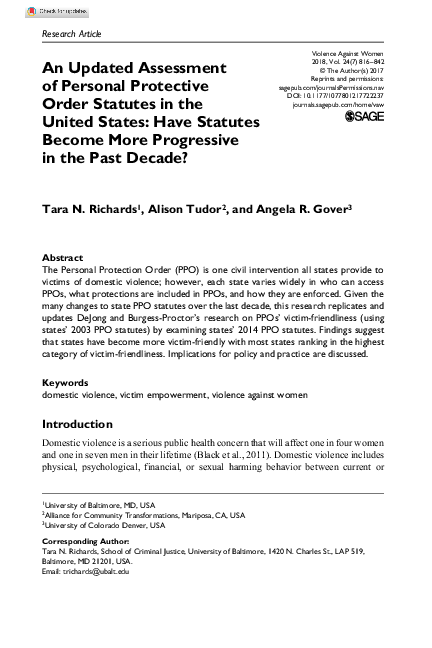(PDF) An Updated Assessment of Personal Protective Order Statutes in ...