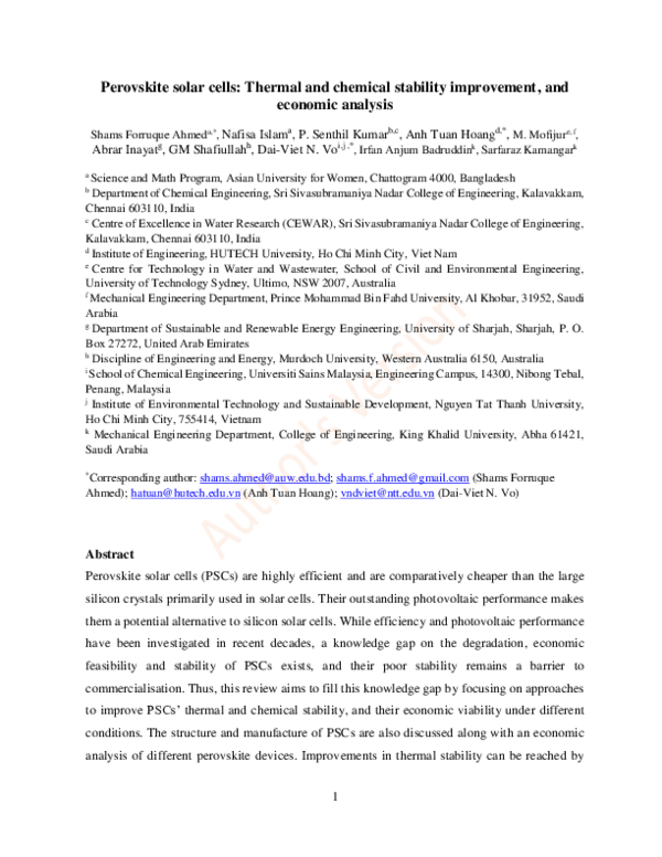 (PDF) Perovskite solar cells: Thermal and chemical stability ...