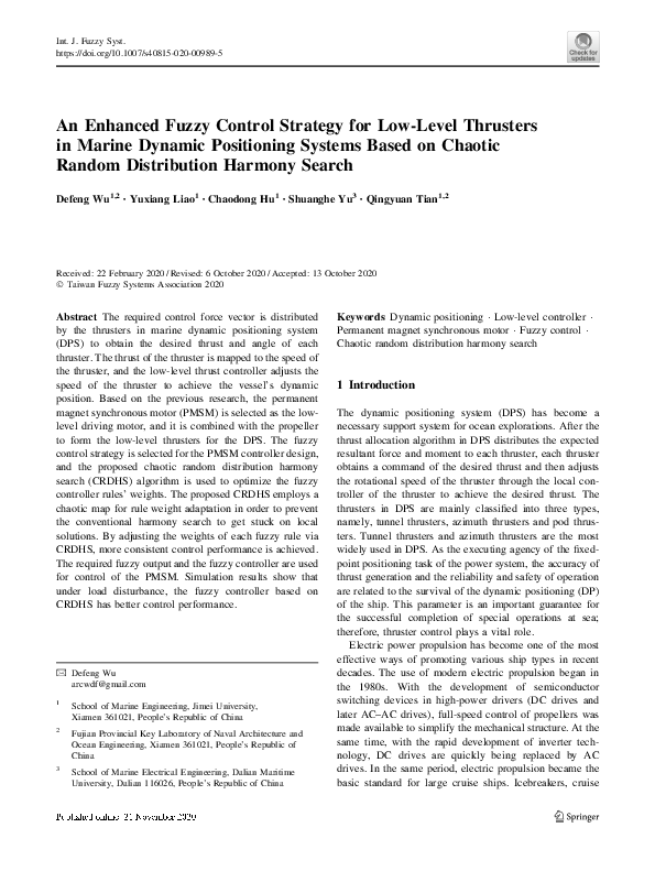 (PDF) An Enhanced Fuzzy Control Strategy for Low-Level Thrusters in Marine Dynamic Positioning ...