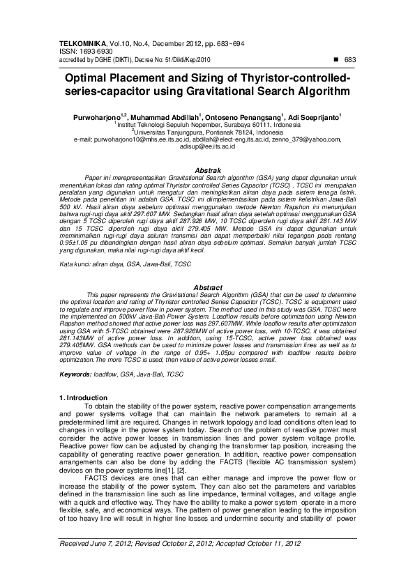 Pdf Optimal Placement And Sizing Of Thyristor Controlled Series Capacitor Using Gravitational 