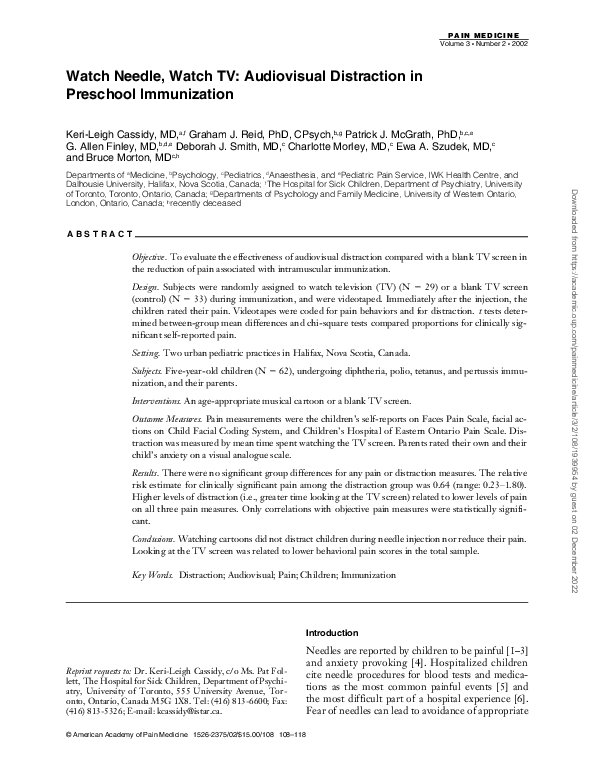 (PDF) Watch Needle, Watch TV: Audiovisual Distraction in Preschool ...