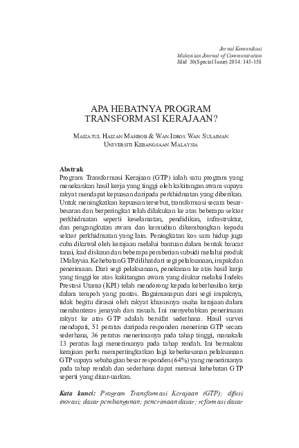 (PDF) Apa Hebatnya Program Transformasi Kerajaan? (What is Great About the Government’s ...