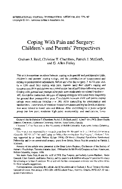 (PDF) Coping with Postoperative Pain: Insights from Children and Parents