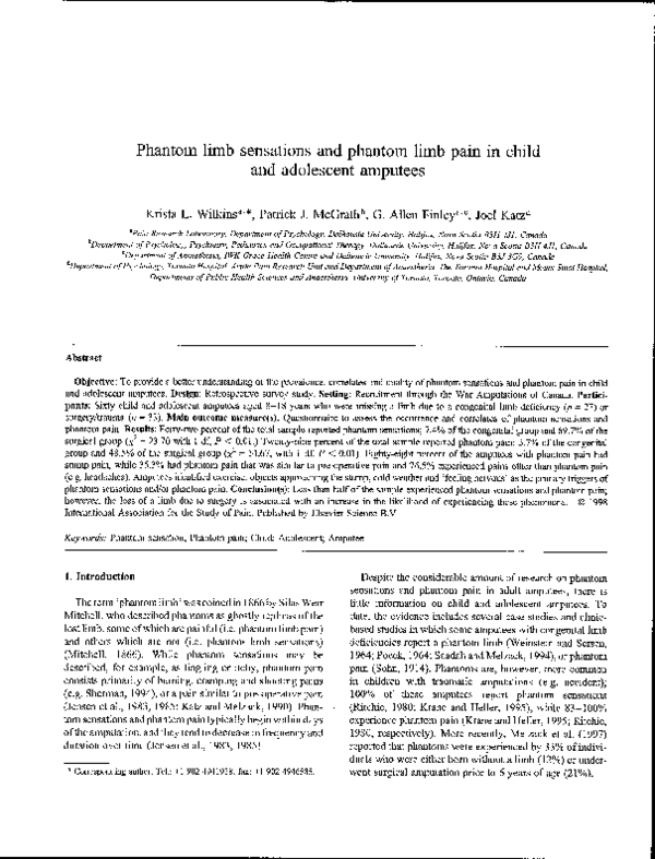 (PDF) Phantom limb sensations and phantom limb pain in child and adolescent amputees | Patrick ...