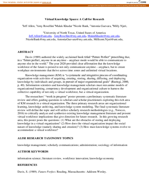 (PDF) Virtual knowledge spaces: A call for research | Amy Rosellini ...