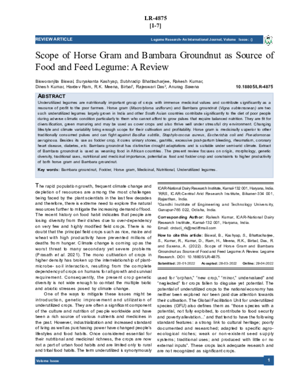 (PDF) Scope of Horse Gram and Bambara Groundnut as Source of Food and ...