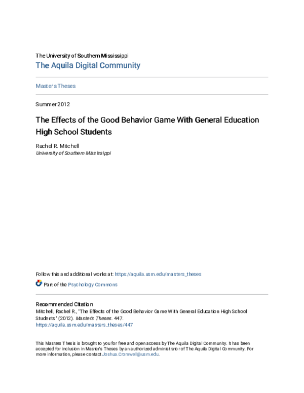 (PDF) The Effects of the Good Behavior Game With General-Education High ...