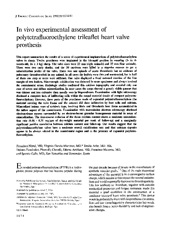 (PDF) In vivo experimental assessment of polytetrafluoroethylene ...