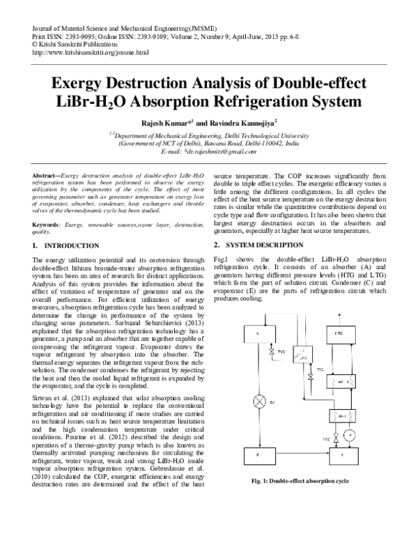 (PDF) Exergy Destruction Analysis of Double-effect LiBr-H 2 O ...