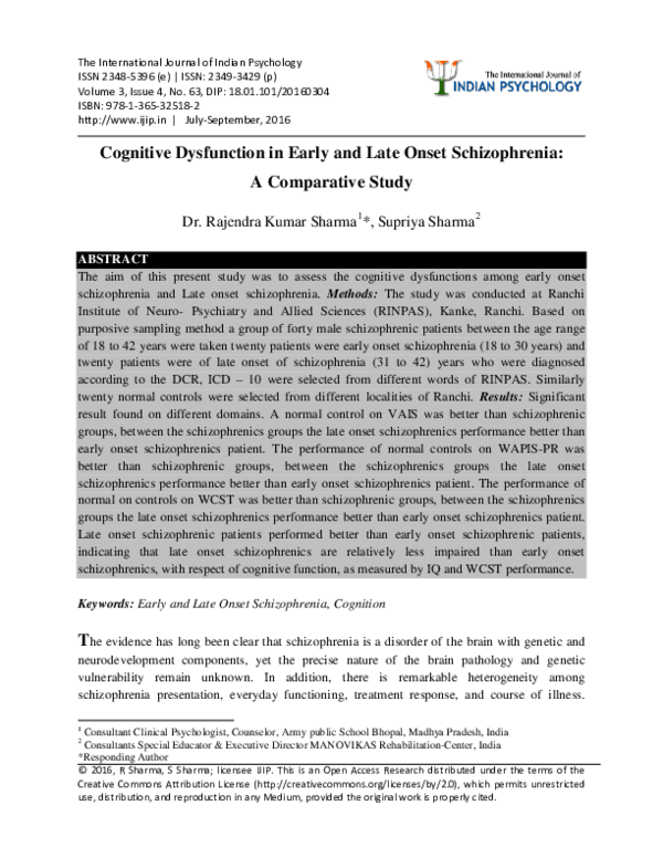 (PDF) Cognitive Dysfunction in Early and Late Onset Schizophrenia: A ...