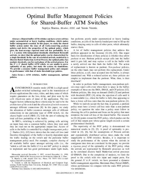 (PDF) Optimal buffer management policies for shared-buffer ATM switches