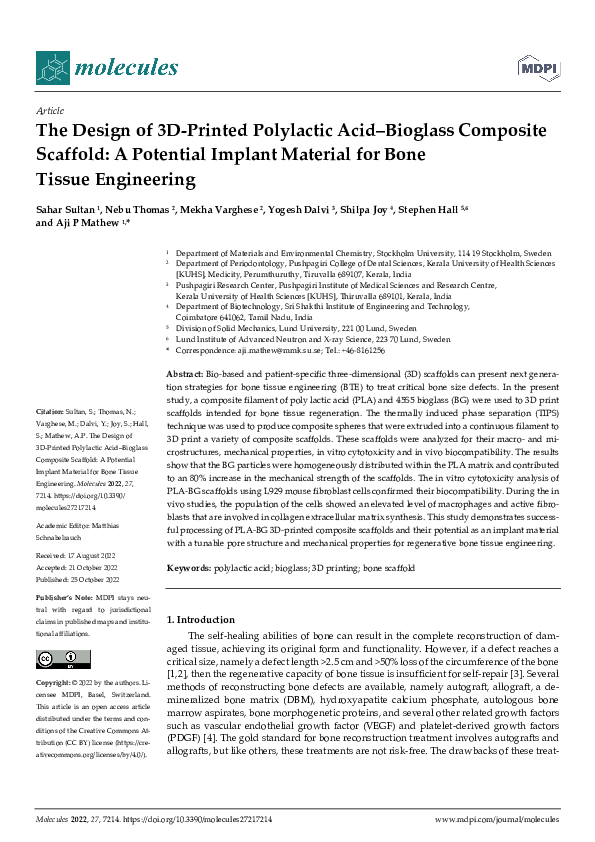 (PDF) The Design of 3D-Printed Polylactic Acid–Bioglass Composite Scaffold: A Potential Implant ...
