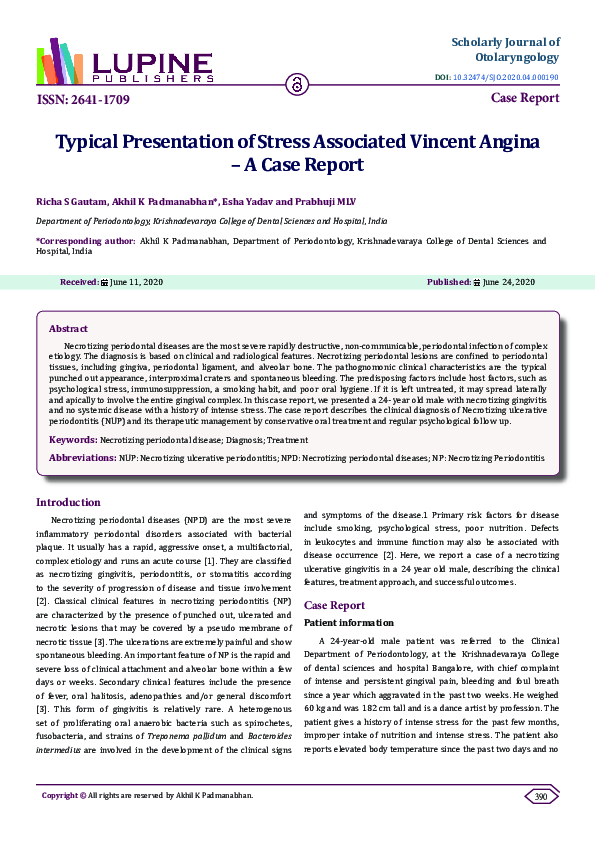 (PDF) Typical Presentation of Stress Associated Vincent Angina – A Case ...