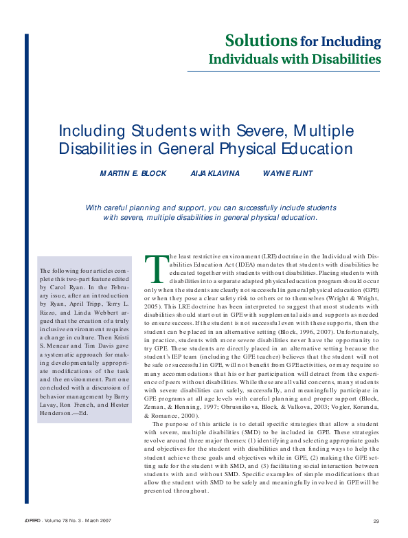(PDF) Including Students with Severe, Multiple Disabilities in General ...