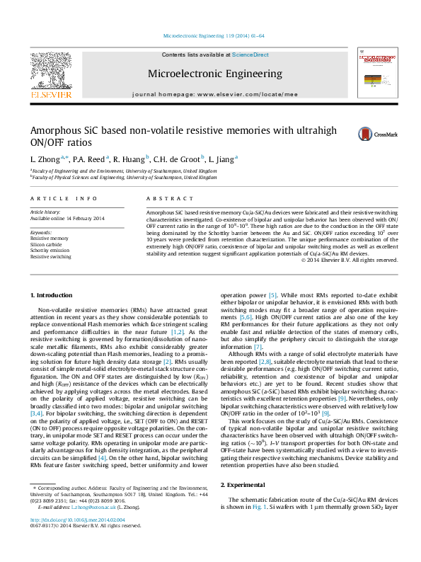 (PDF) Amorphous SiC based non-volatile resistive memories with ...