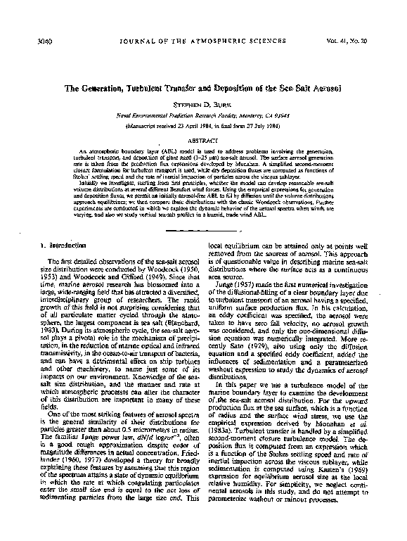 (PDF) The Generation, Turbulent Transfer and Deposition of the Sea-Salt Aerosol