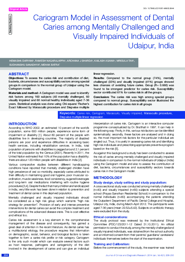 (PDF) Cariogram Model in Assessment of Dental Caries among Mentally ...