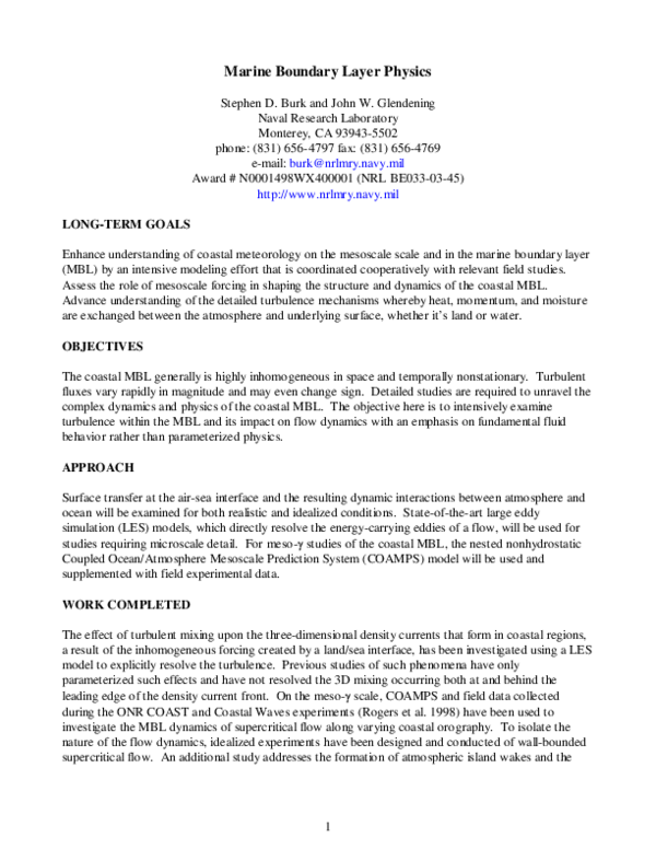 (PDF) Marine Boundary Layer Physics