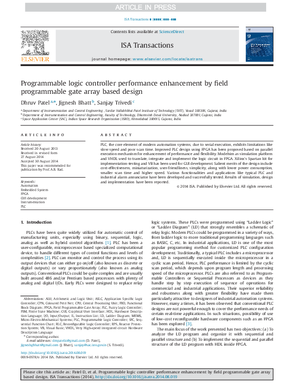 (PDF) Programmable logic controller performance enhancement by field programmable gate array ...