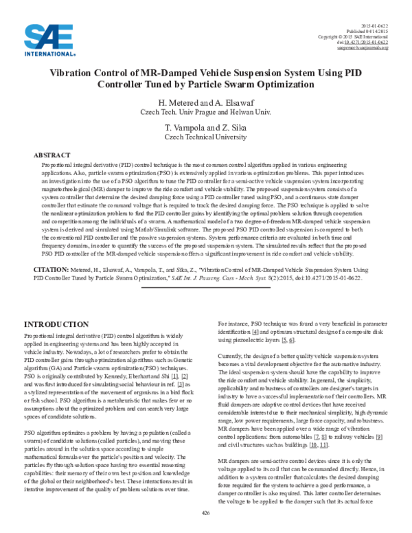 Pdf Vibration Control Of Mr Damped Vehicle Suspension System Using Pid Controller Tuned By