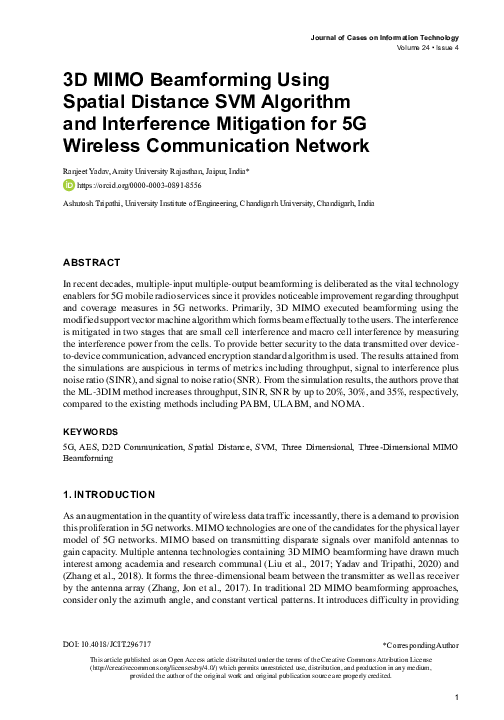 Pdf 3d Mimo Beamforming Using Spatial Distance Svm Algorithm And