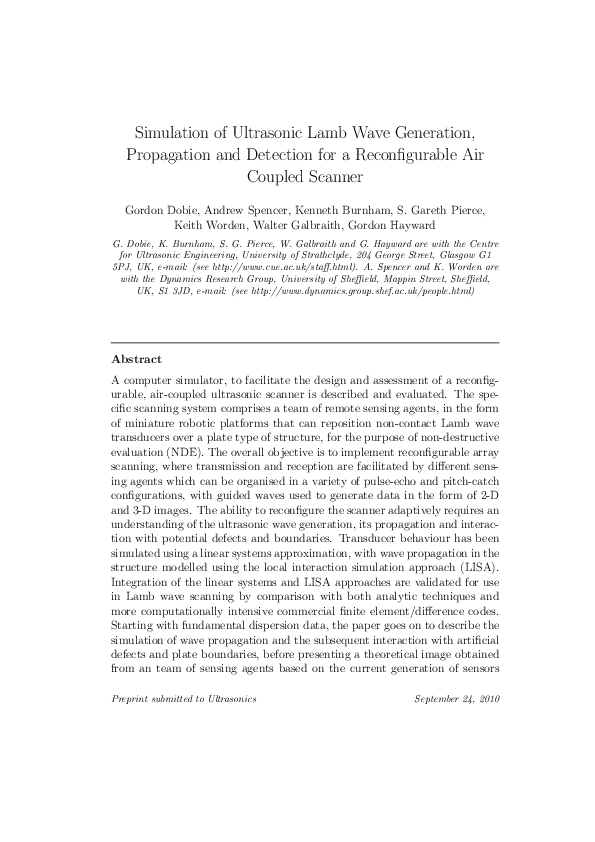 Pdf Simulation Of Ultrasonic Lamb Wave Generation Propagation And Detection For A