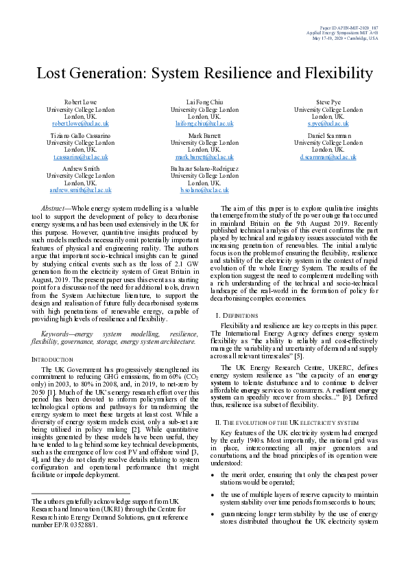 (PDF) Lost Generation: System Resilience and Flexibility