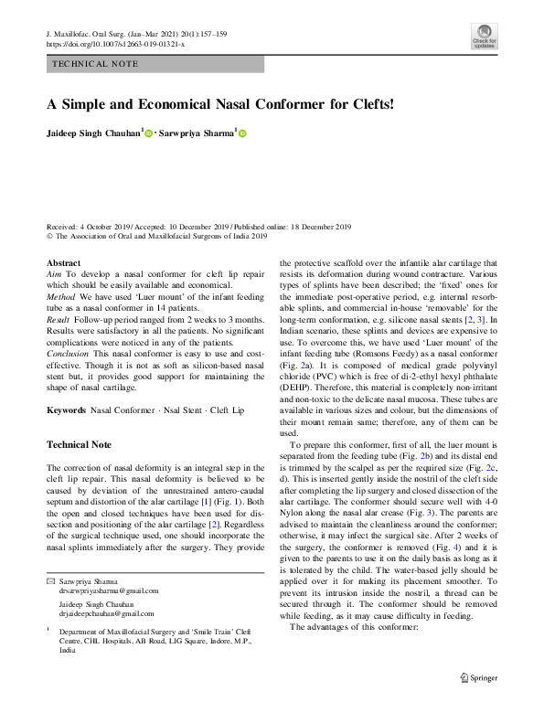 (PDF) A Simple and Economical Nasal Conformer for Clefts!