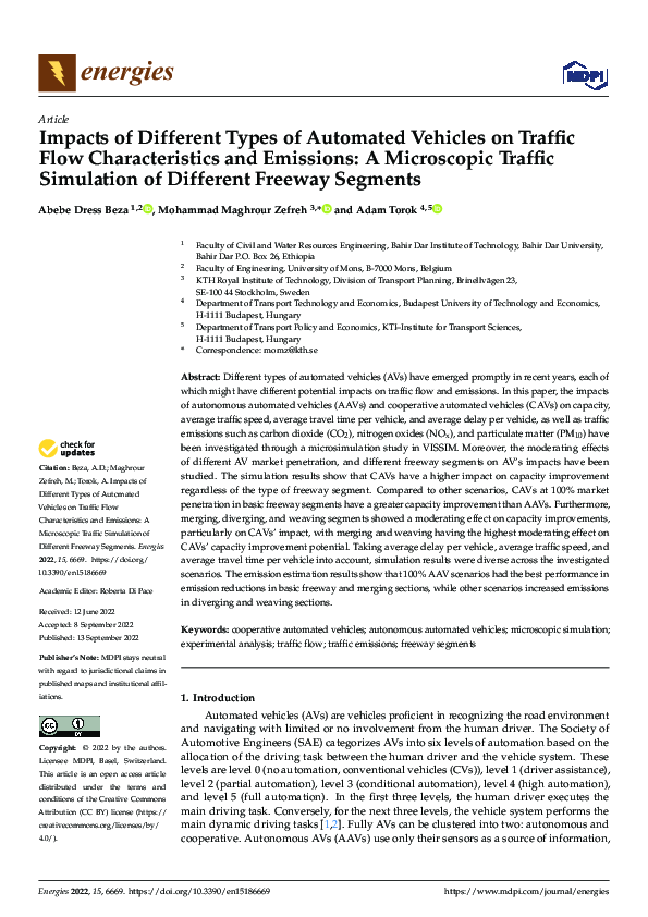 Pdf Impacts Of Different Types Of Automated Vehicles On Traffic Flow Characteristics And