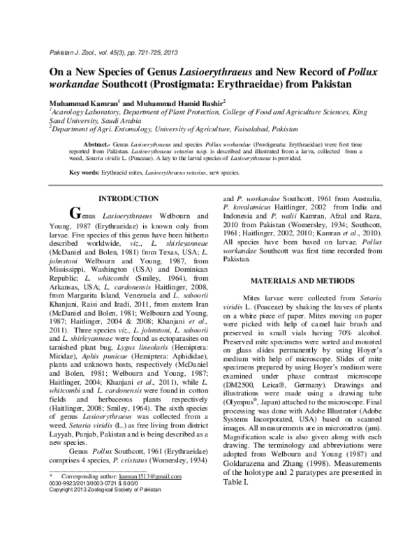 On a New Species of Genus Lasioerythraeus and New Record of Pollux ...