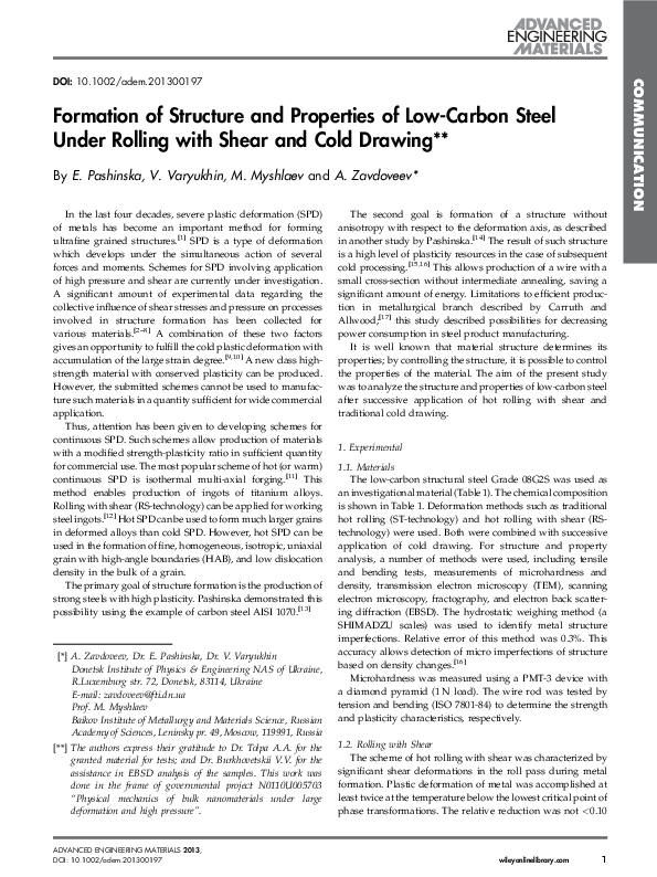 (PDF) Formation of Structure and Properties of Low-Carbon Steel Under ...