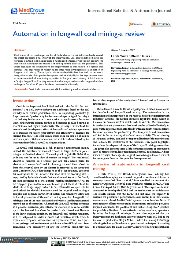 (PDF) Automation in Longwall Coal Mining - A Review