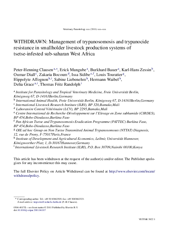 (PDF) WITHDRAWN: Management of trypanosomosis and trypanocide ...