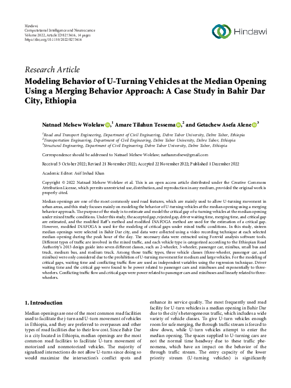 Pdf Modeling Behavior Of U Turning Vehicles At The Median Opening