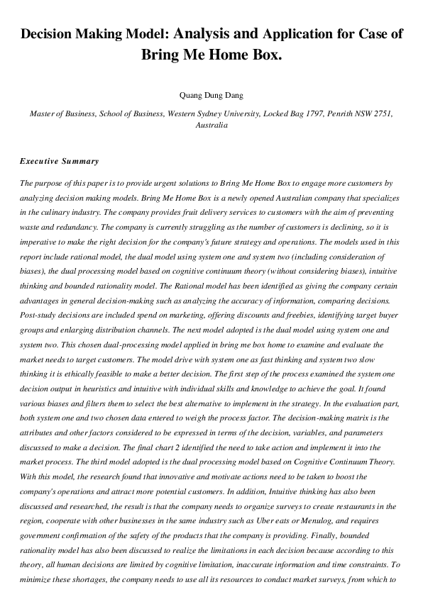 (PDF) Decision Making Model: Analysis and Application for Case of Bring ...