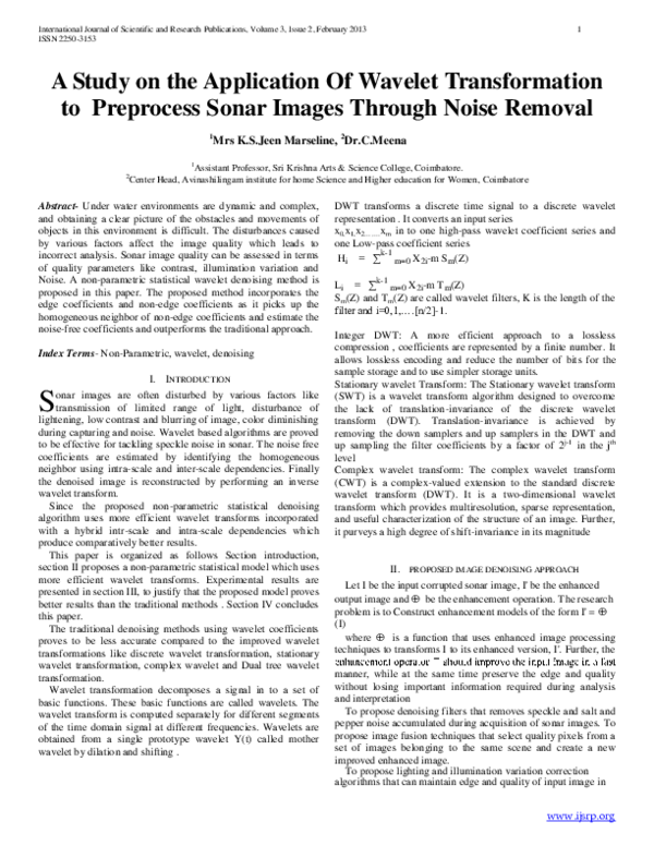 (PDF) A Study on the Application Of Wavelet Transformation to Preprocess Sonar Images Through ...