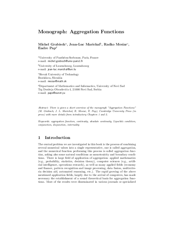 (PDF) Aggregation Functions